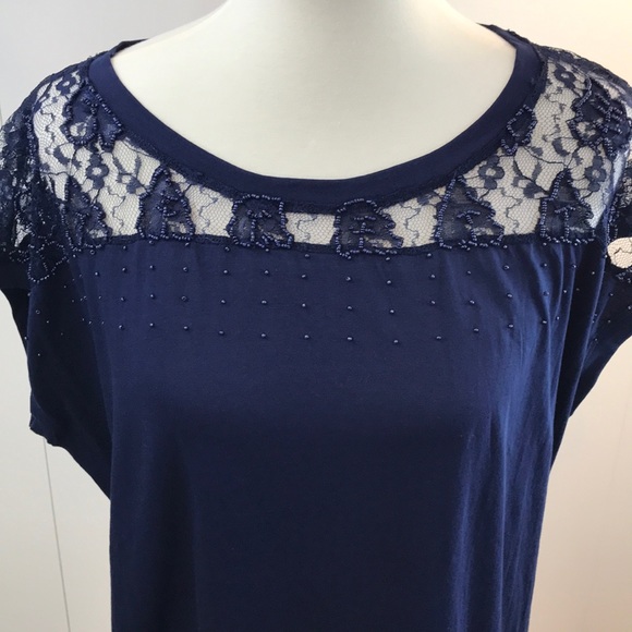 Grace Elements | Tops | Grace Elements Xxl Lace Beaded Top Navy | Poshmark